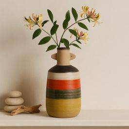 Asha terracotta Vase Stone Effect Trible Detail Tall Vase 34.5cm ...