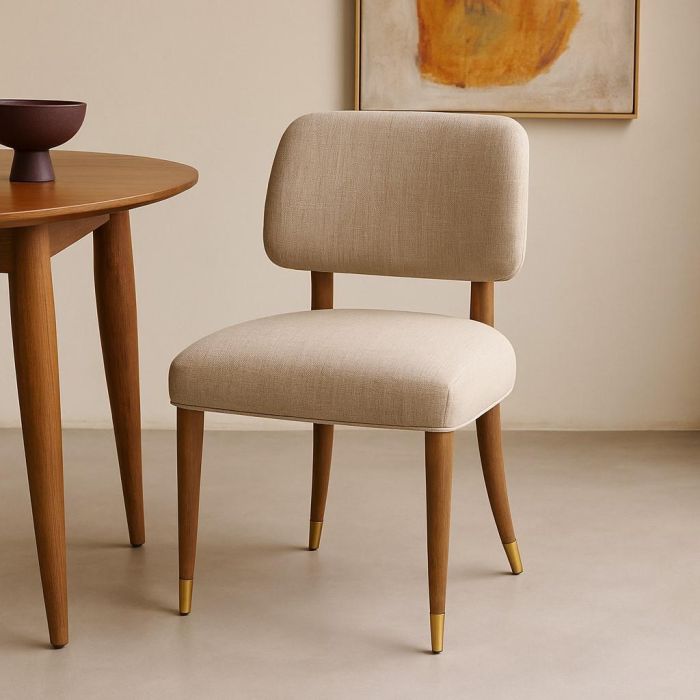 Granada Dining Chair | Greige Linen Fabric Seat | Light Brown Solid Oak ...