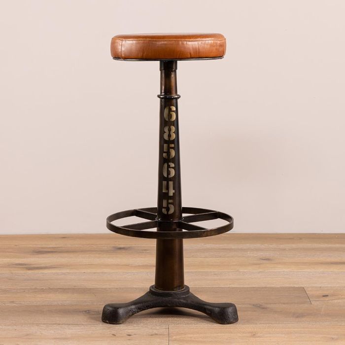 Singer Bar Stool - Tan Seat - Metal Base - 75 | Where Saints Go