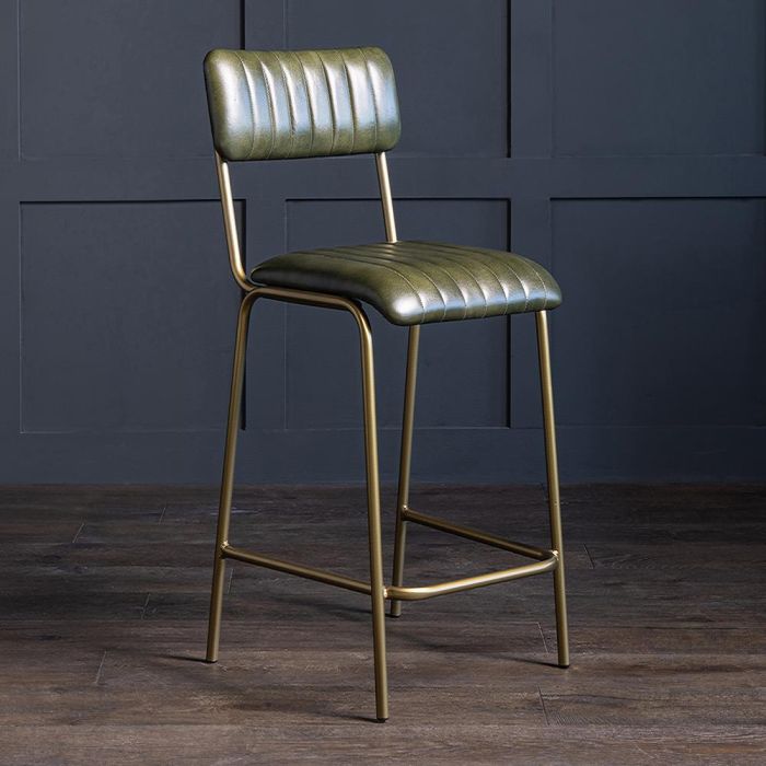 Diner Bar Stool - Green Seat - Antique Brass Base - 67 | Where Saints Go