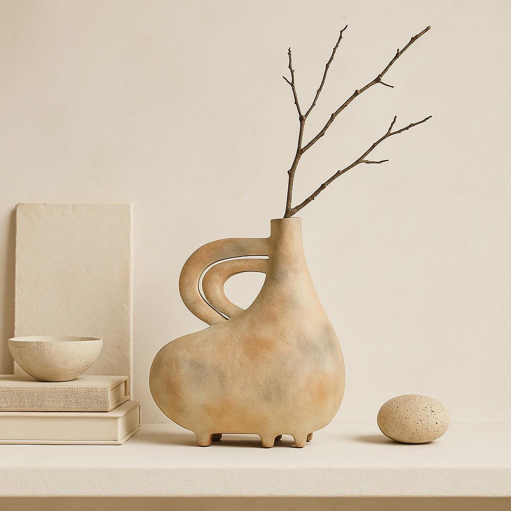 Zalika terracotta Vase Brown Stone Effect with Rust Detail | 31cm ...