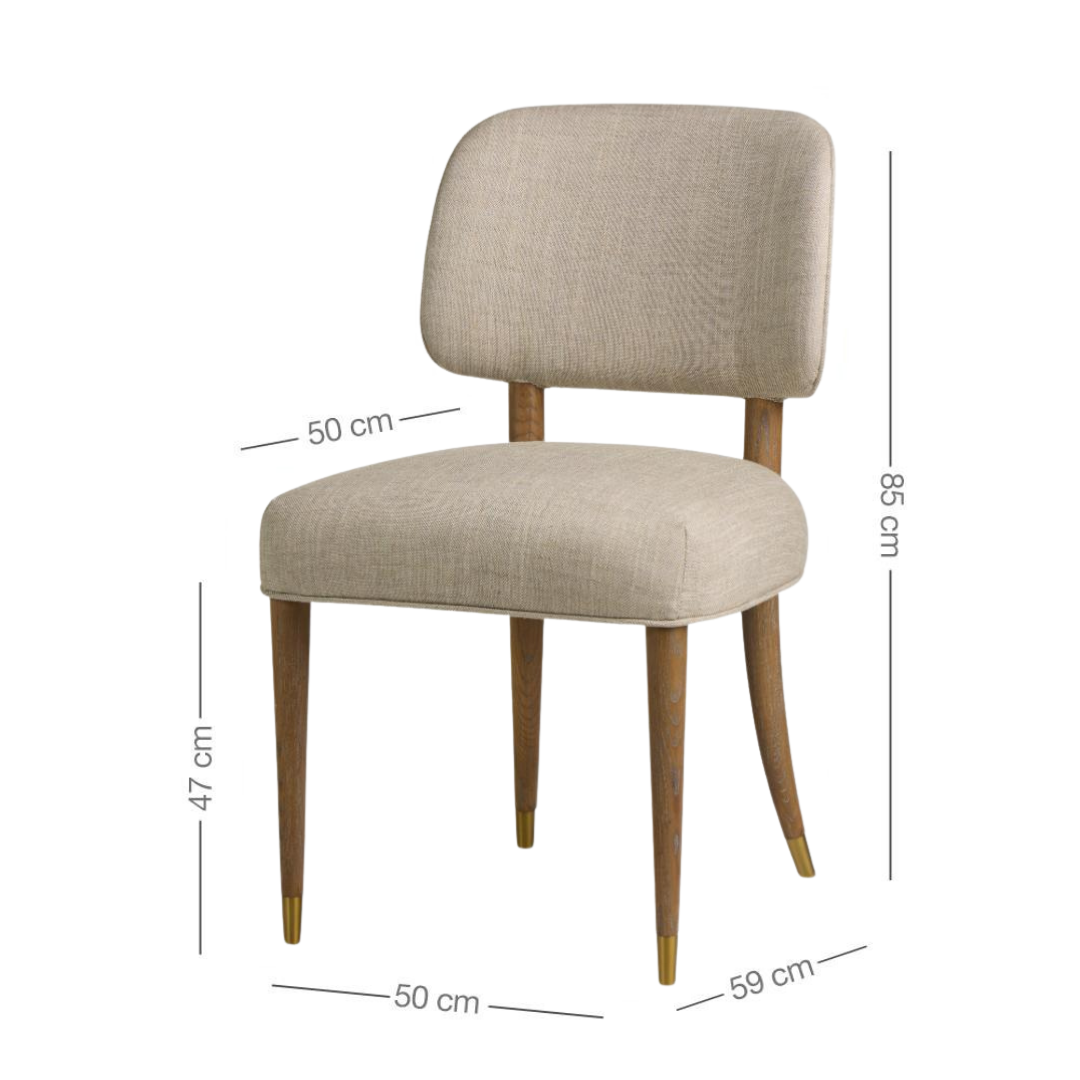 Granada Dining Chair | Greige Linen Fabric Seat | Light Brown Solid Oak ...