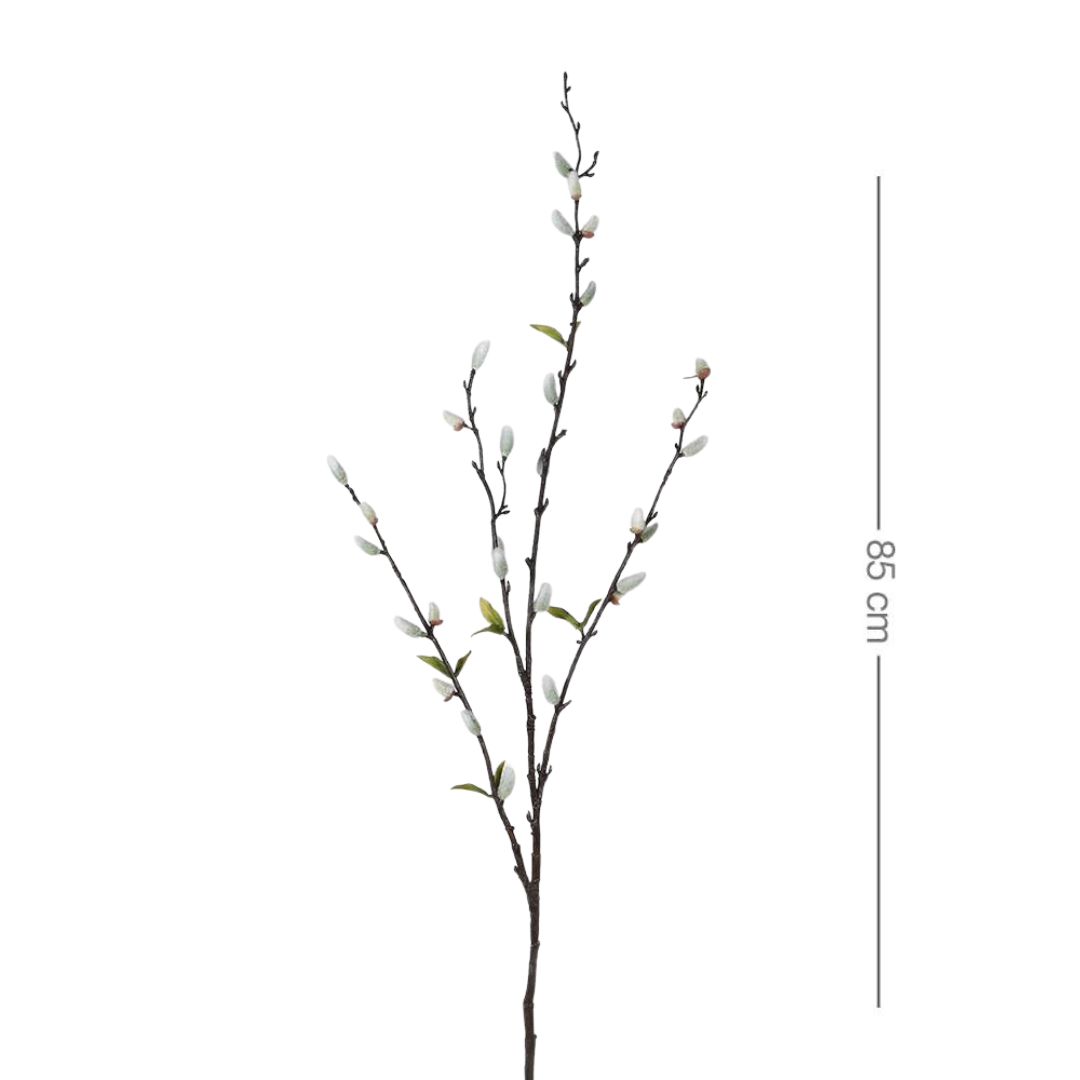 Natural Pussy Willow with Leaves Single Stem Artificial Flowers | 85cm ...